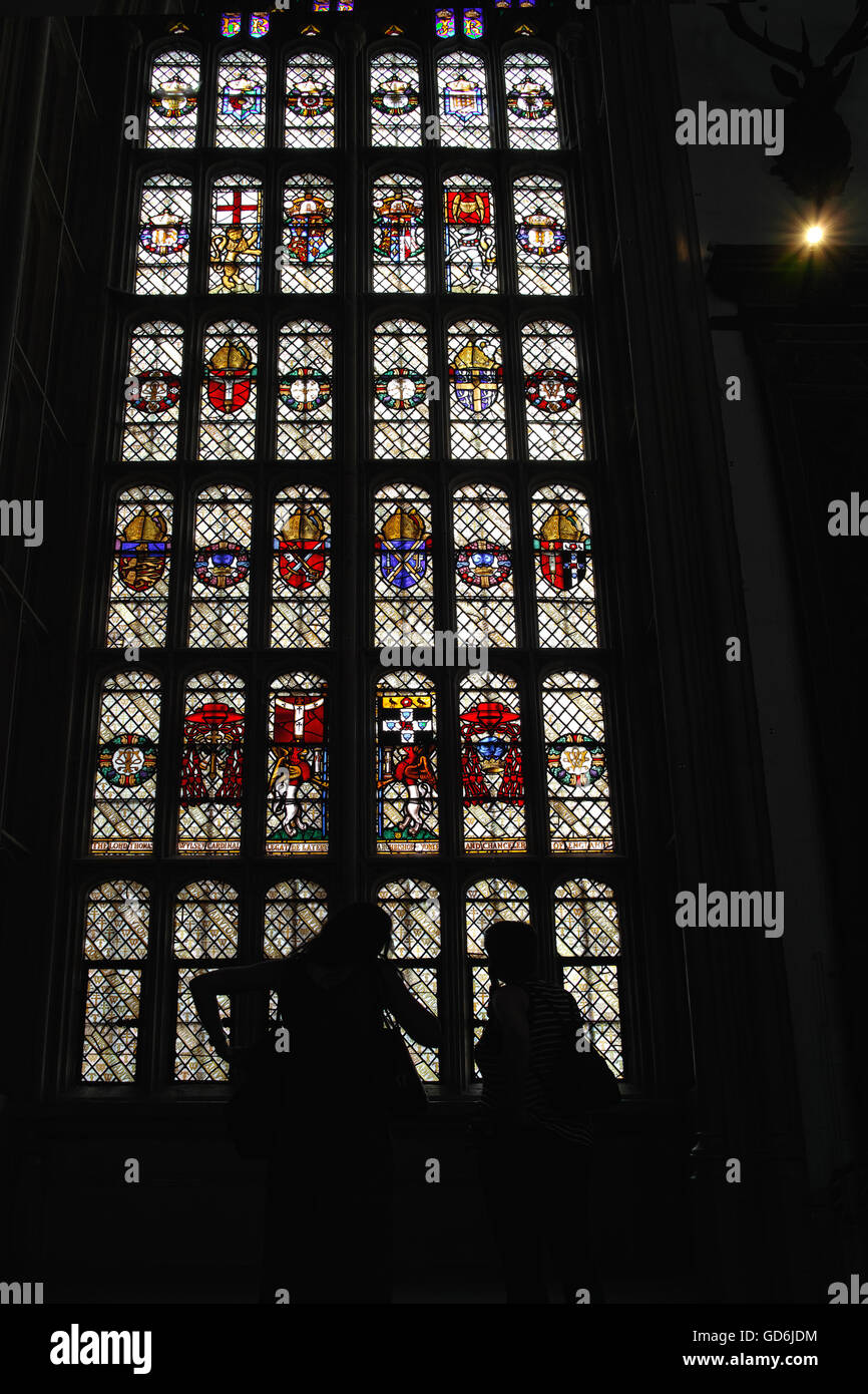 Stained glass window in the Great Hall of king Henry VIII at the royal ...