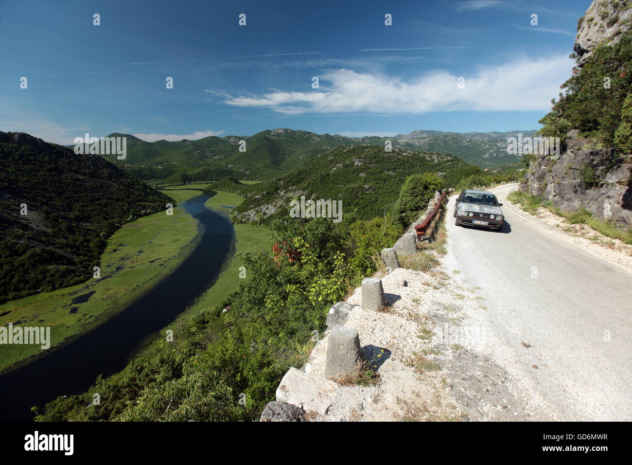 the river Rijeka Crnojevica at the west end of the Skadarsko Jezero Lake or Skadar Lake in ...