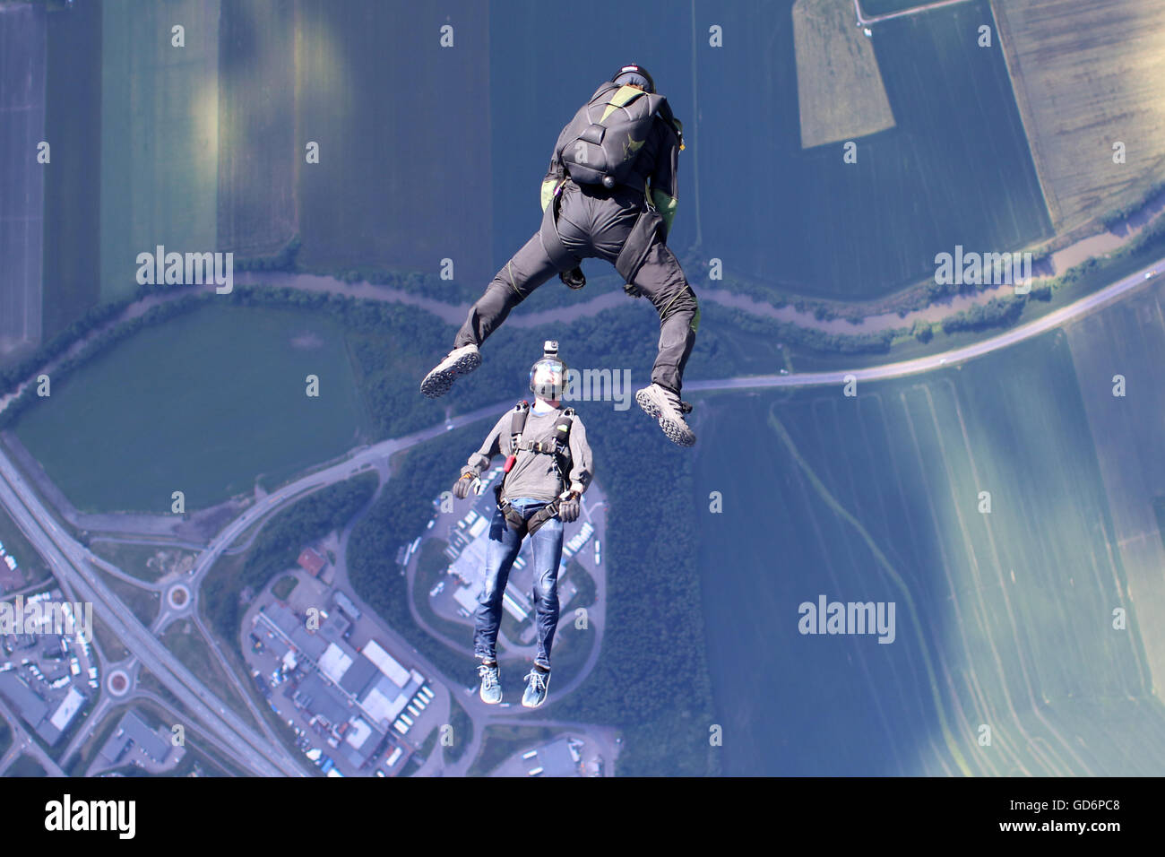 Funjump skydiving from 1200 ft over Norway Stock Photo - Alamy
