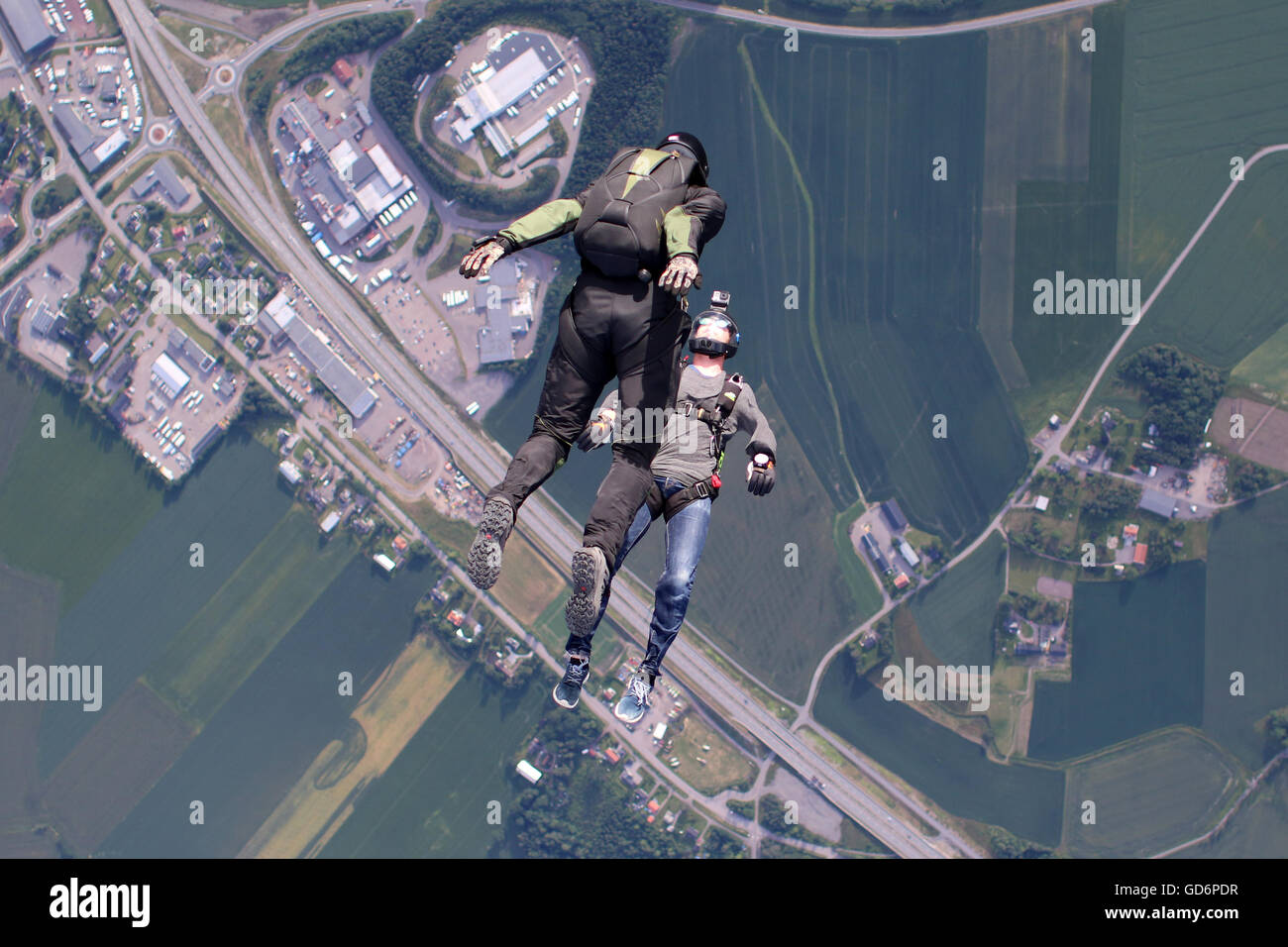 Funjump skydiving from 1200 ft over Norway Stock Photo - Alamy