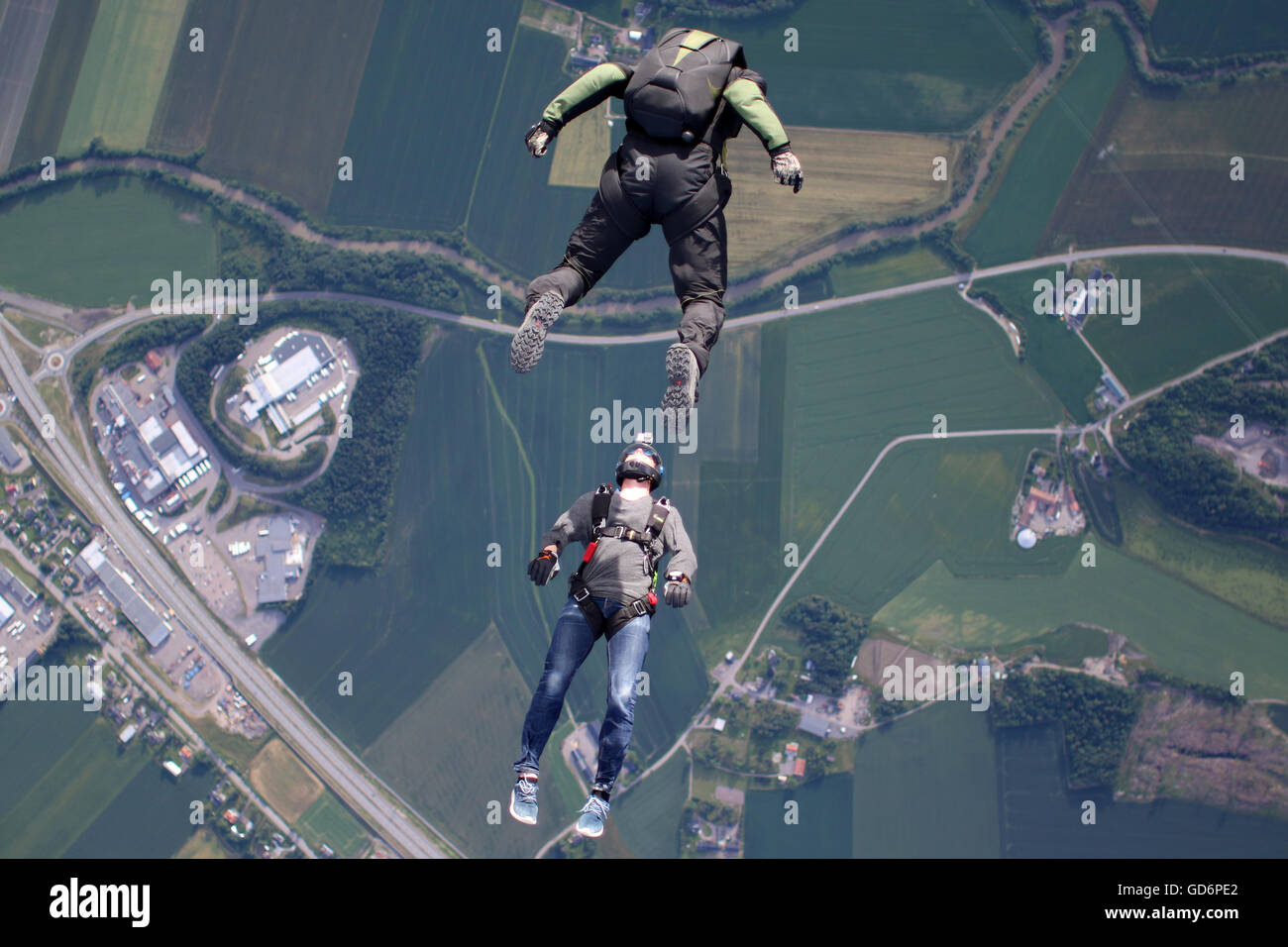 Funjump skydiving from 1200 ft over Norway Stock Photo - Alamy