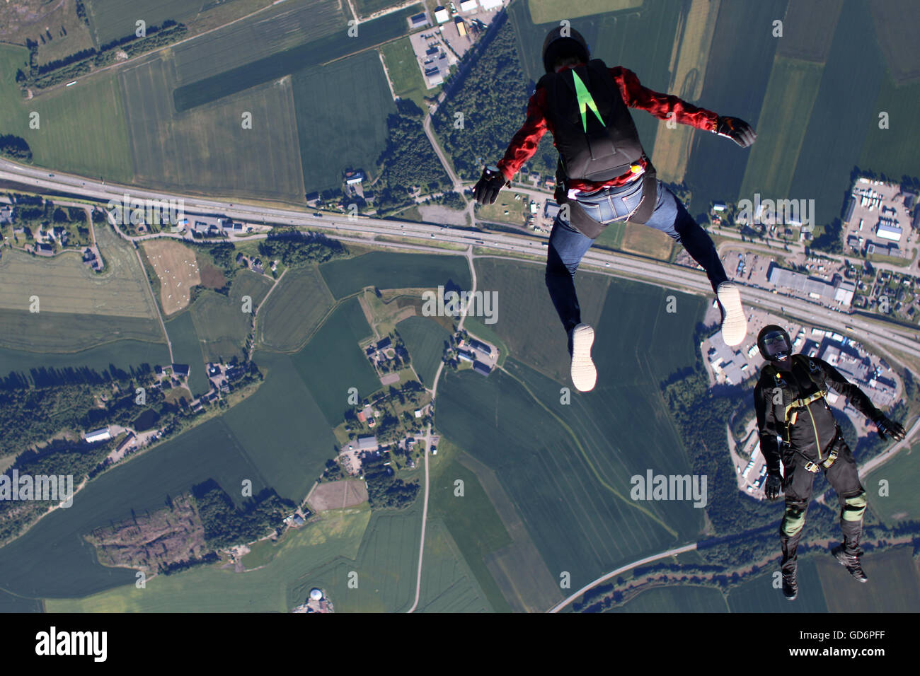 Funjump skydiving from 1200 ft over Norway Stock Photo - Alamy
