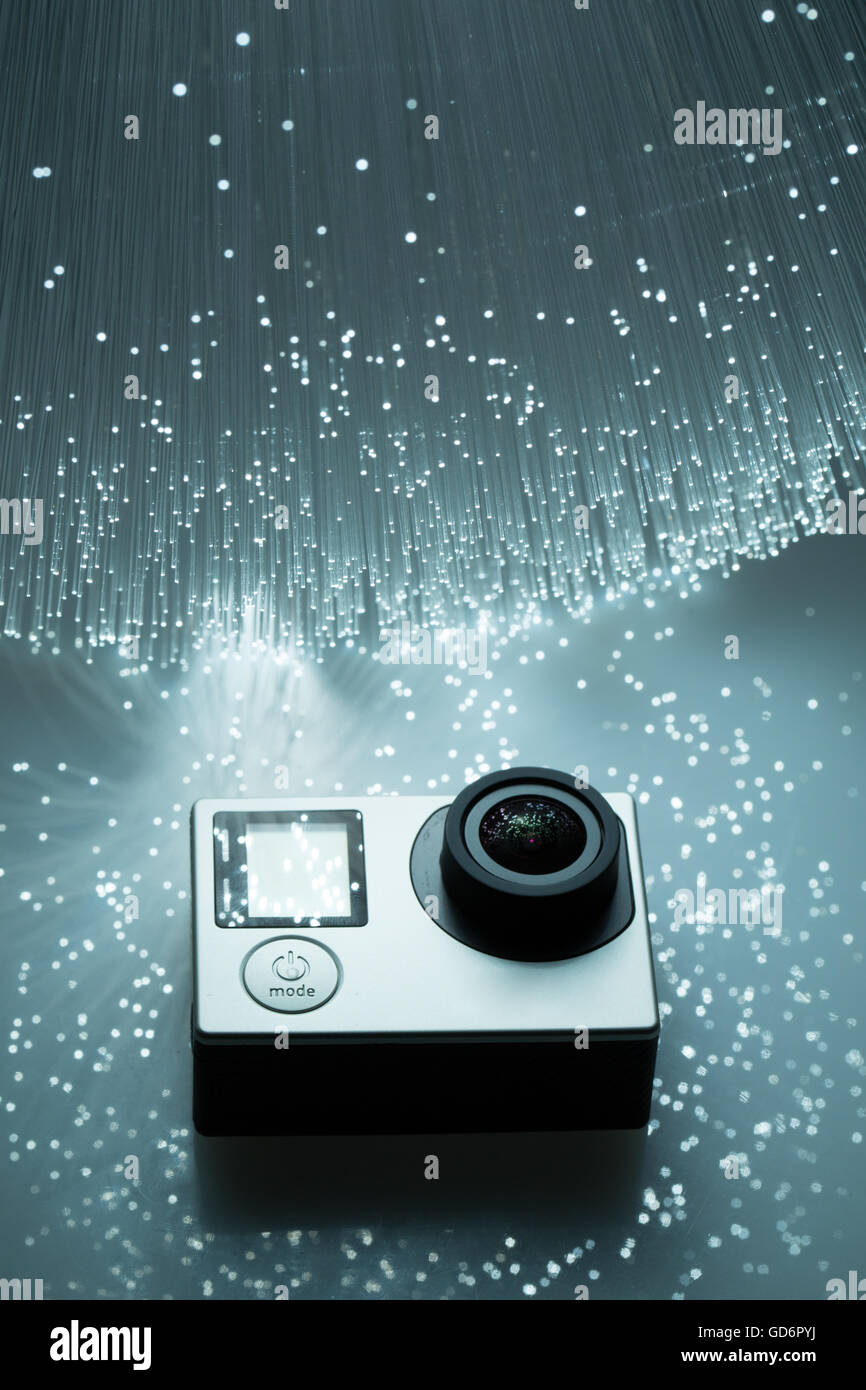 Action camera and Fiber optics background Stock Photo - Alamy