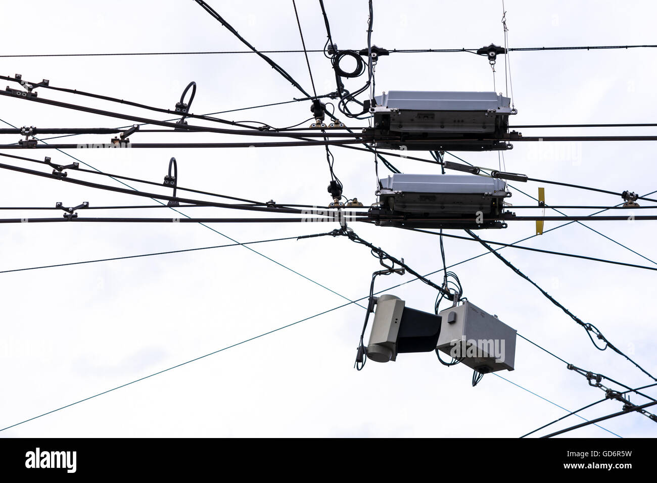 Trolleybus power wires Stock Photo - Alamy