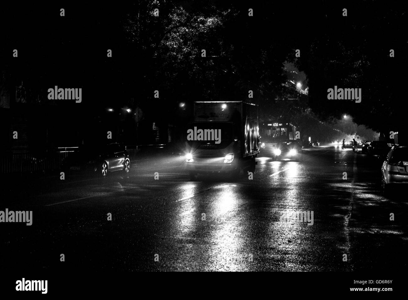 Vehicles Lights On Road At Night Stock Photo - Alamy