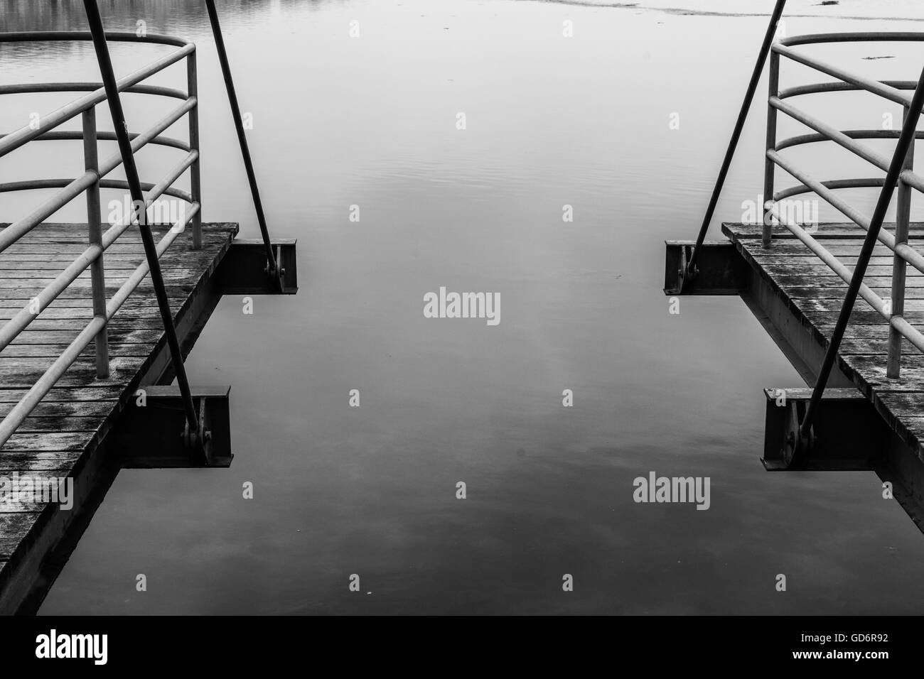 Twin Wooden Promenade Pathways Over River Stock Photo - Alamy