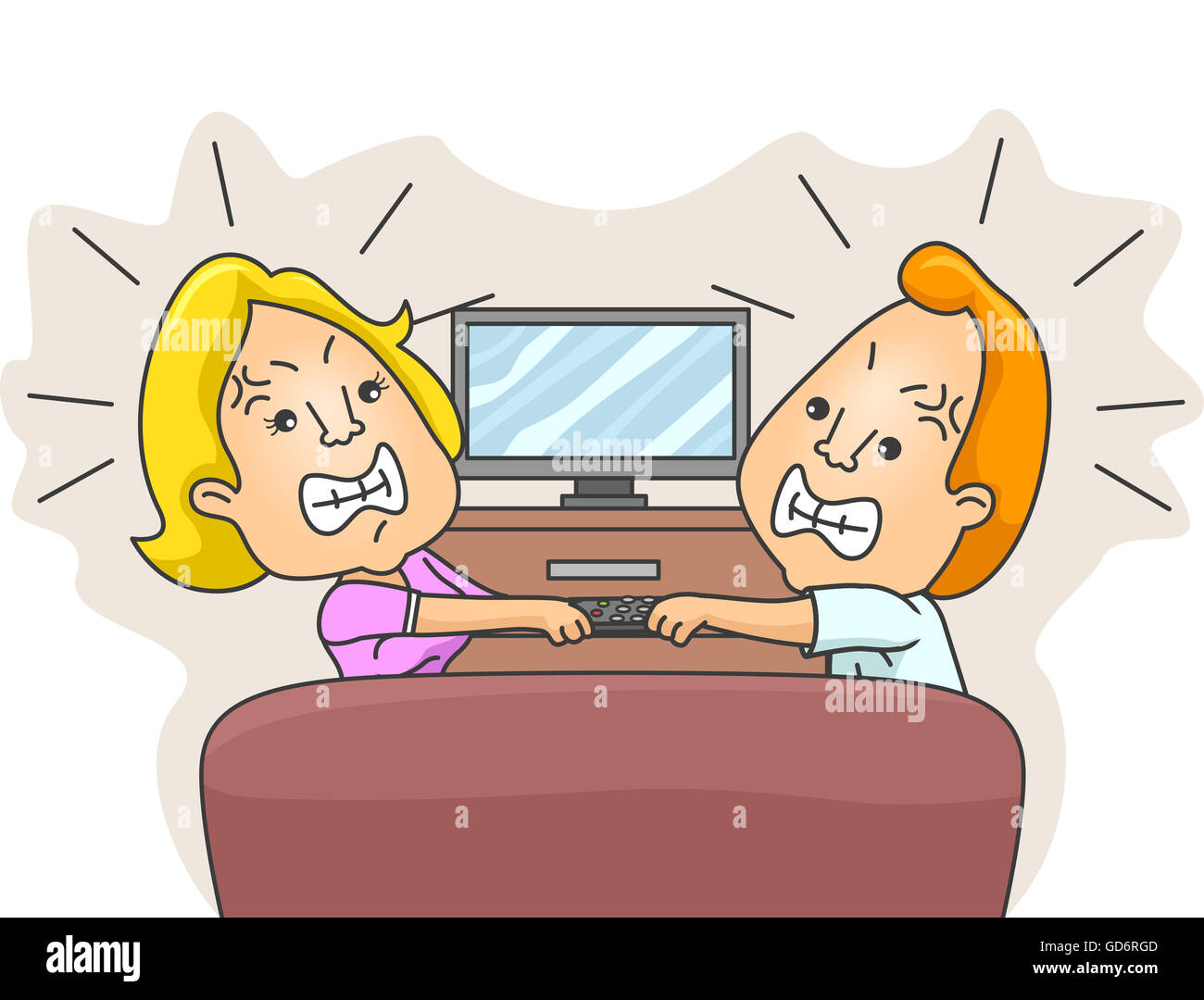 Illustration of a Husband and Wife Fighting Over the Remote Control ...