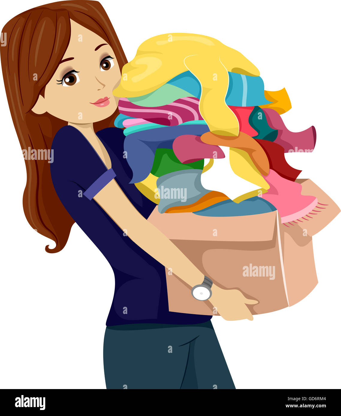 Illustration of a Teenage Girl Carrying a Donation Box Full of Clothes ...