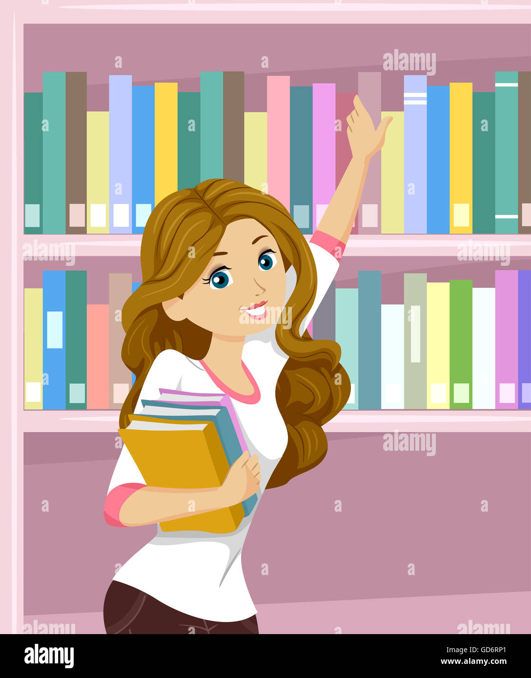 Illustration of a Teenage Girl Getting Books from the Library Stock ...