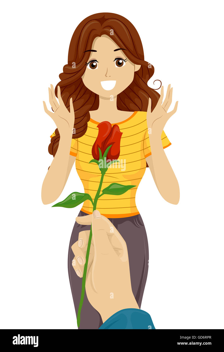 Illustration of a Teenage Girl Receiving a Long Stemmed Rose Stock ...