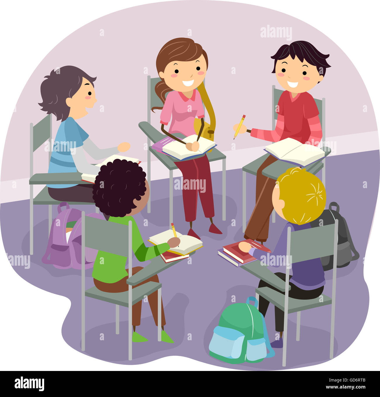 Stickman Illustration of Teens Studying Together Stock Photo - Alamy