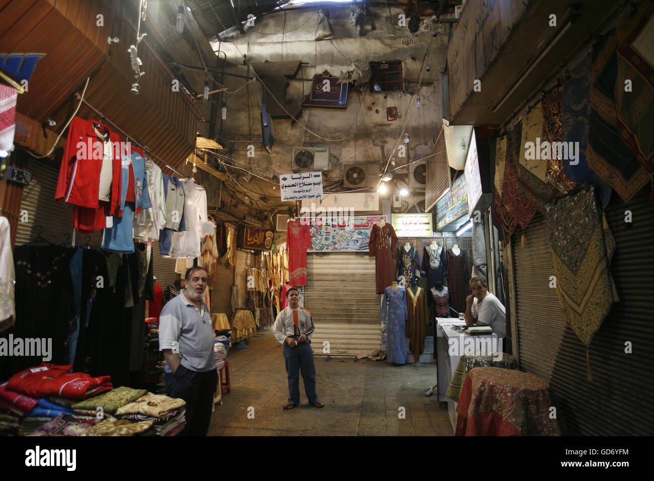 shops in the market or souq in the old town in the city of Damaskus in ...