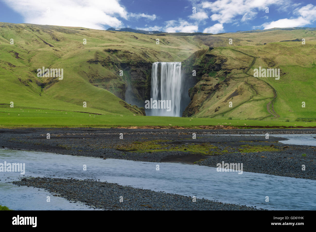 The Skogafoss waterfall situated on the Skoga River in the south of ...