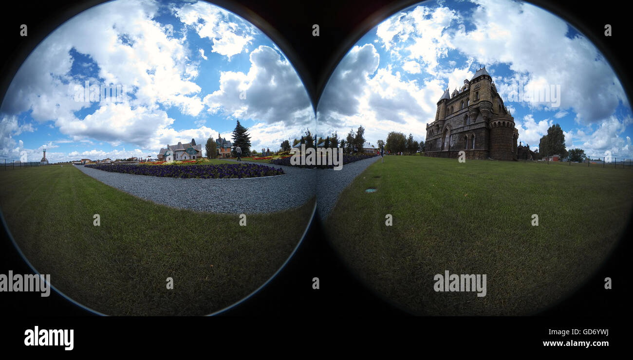 Beautiful panoramic image with medieval castle against of the sky (360 ...