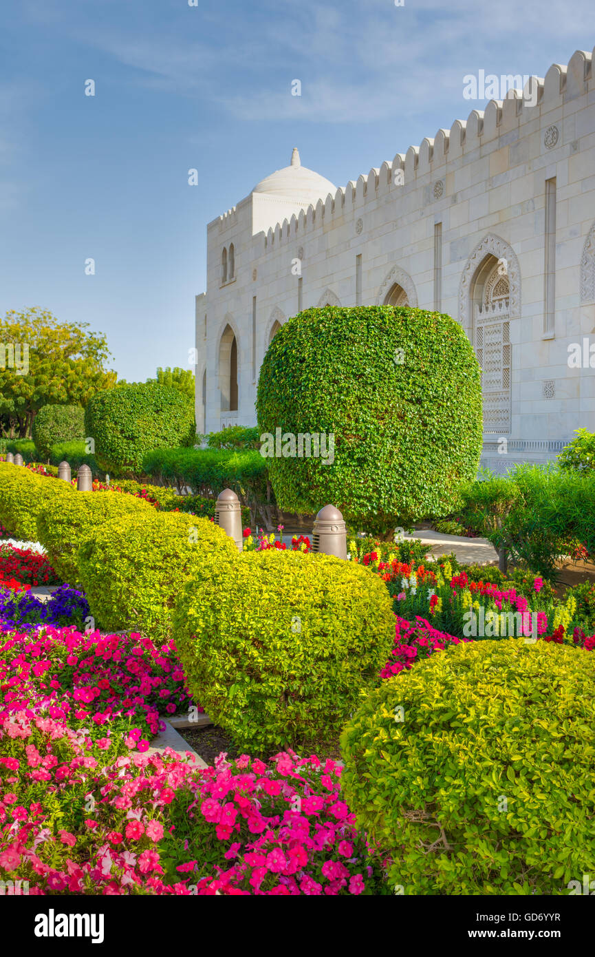 Main courtyard and gardens of the Sultan Qaboos Grand Mosque. Completed ...