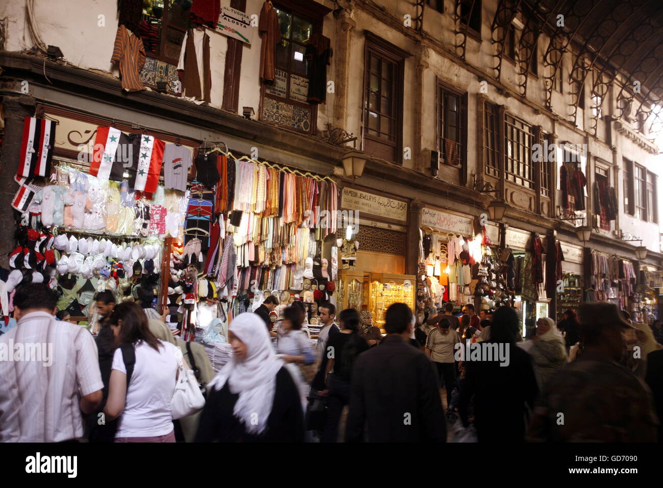shops in the market or souq in the old town in the city of Damaskus in ...
