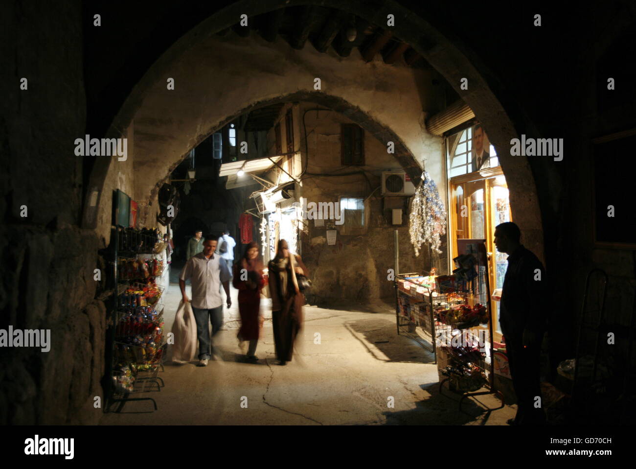 shops in the market or souq in the old town in the city of Damaskus in ...