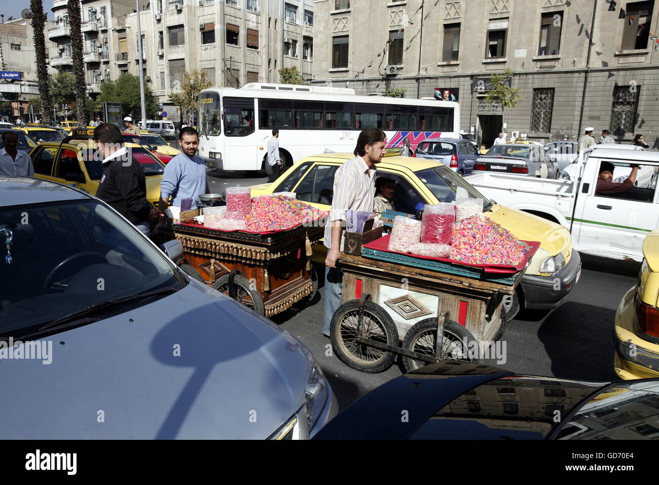 shops in the market or souq in the old town in the city of Damaskus in ...