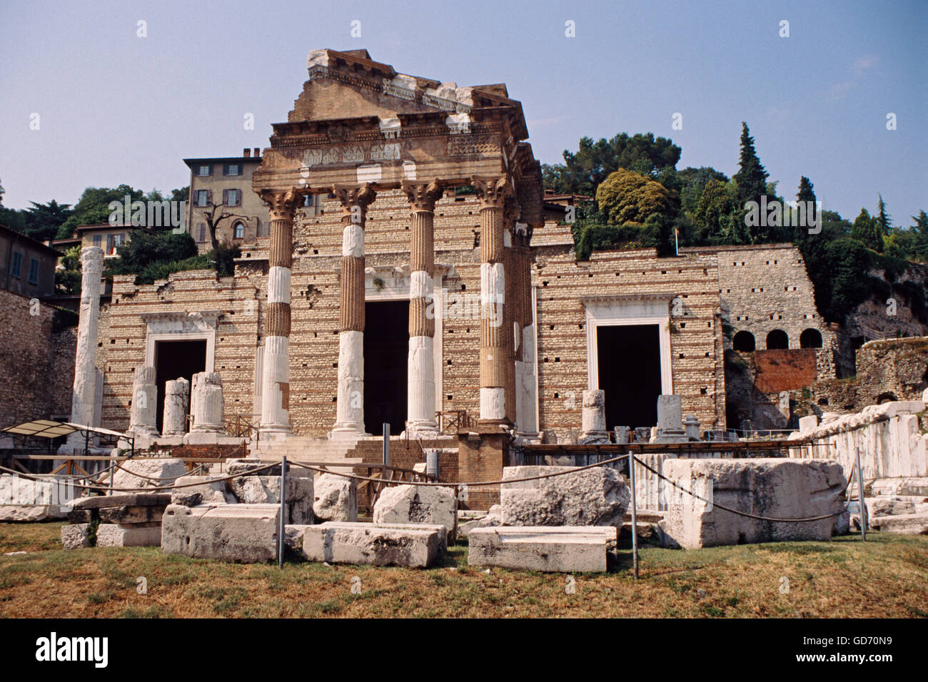 Italy, Lombardy, Brescia, Ruins of the Roman Temple called Capitolium ...