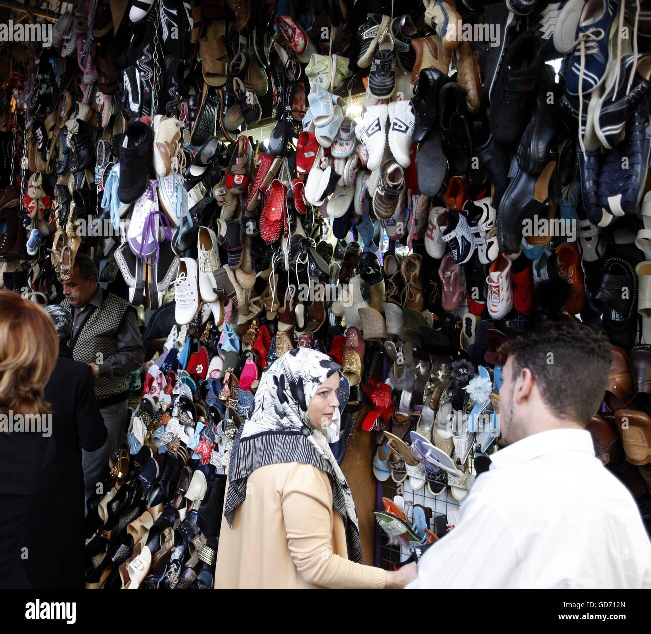 shops in the market or souq in the old town in the city of Damaskus in ...