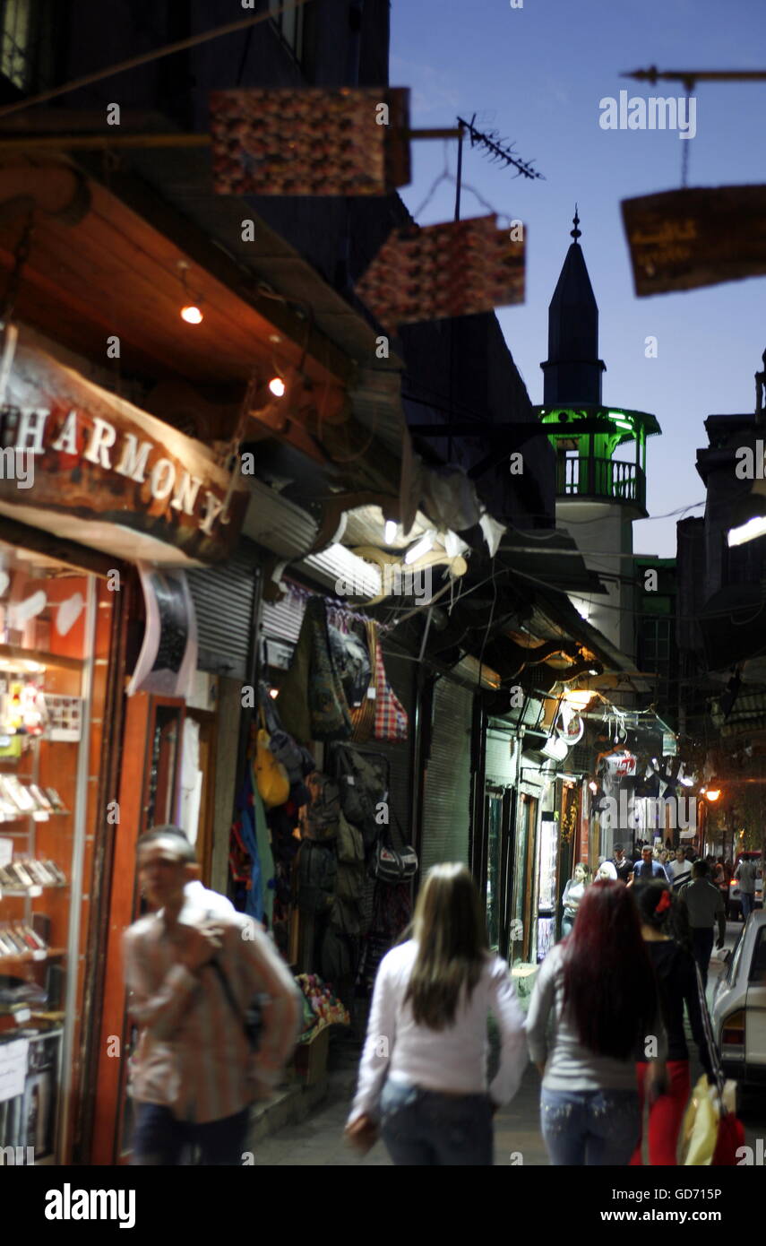 a street in the old town or souq in the city of Damaskus in Syria in ...