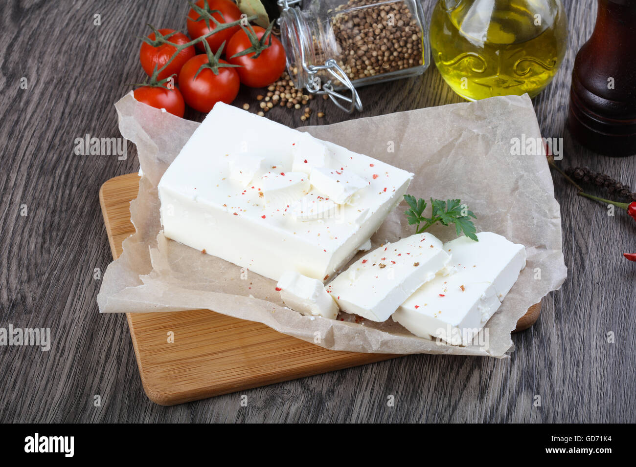 Feta cheese with spices ready for eat Stock Photo - Alamy