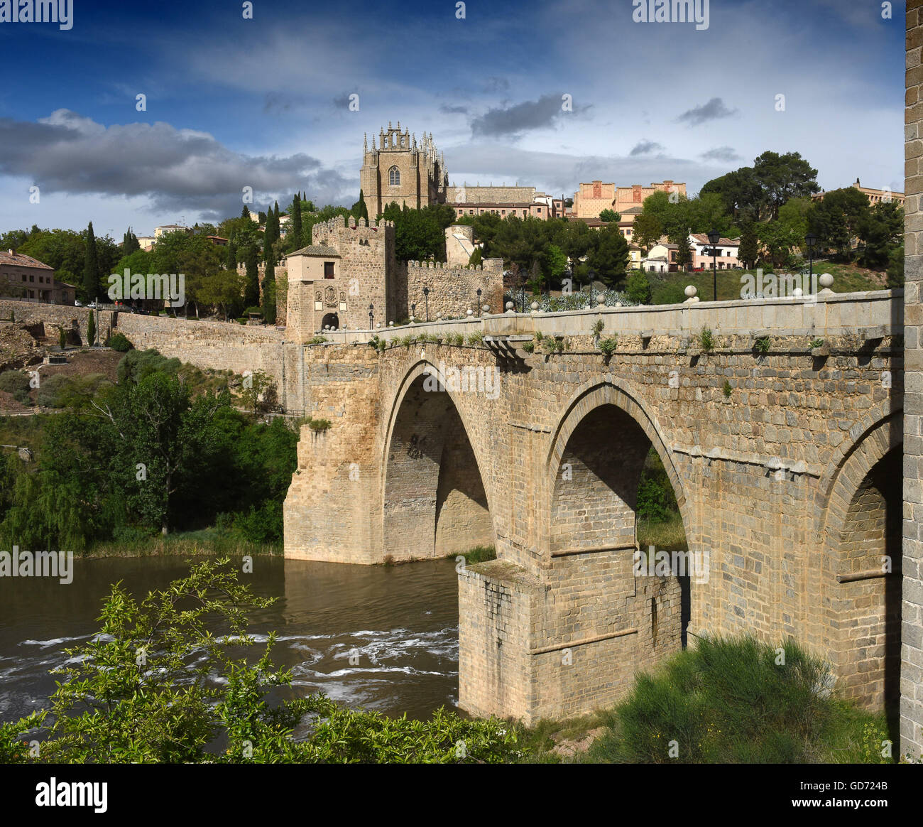Toledo Spain Puente de San Martin bridge over the Tagus river Stock ...