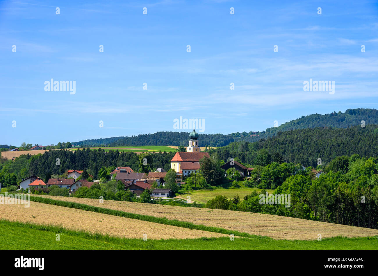 Typical village and church in Lower Bavaria, Germany Stock Photo - Alamy