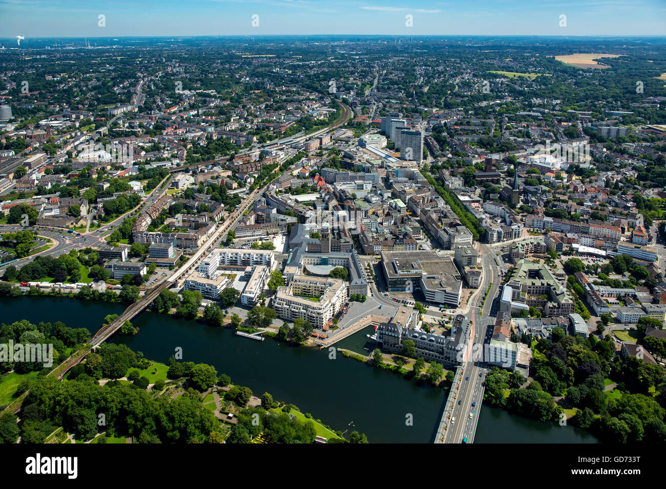 Aerial view, Ruhrbania and Mülheim an der Ruhr city center, Mülheim, an ...