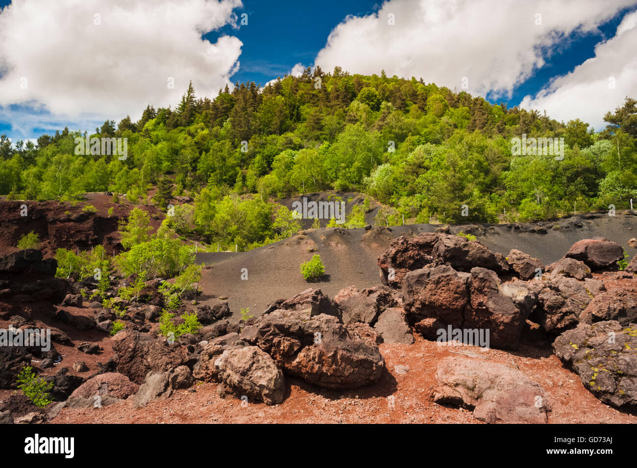 Puy de la Vache Volcano, Auvergne, France, with large basaltic volcanic ...