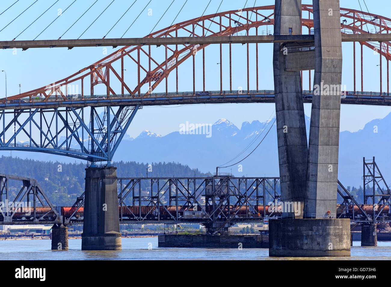 Transportation bridges over the Fraser River at New Westminster ...