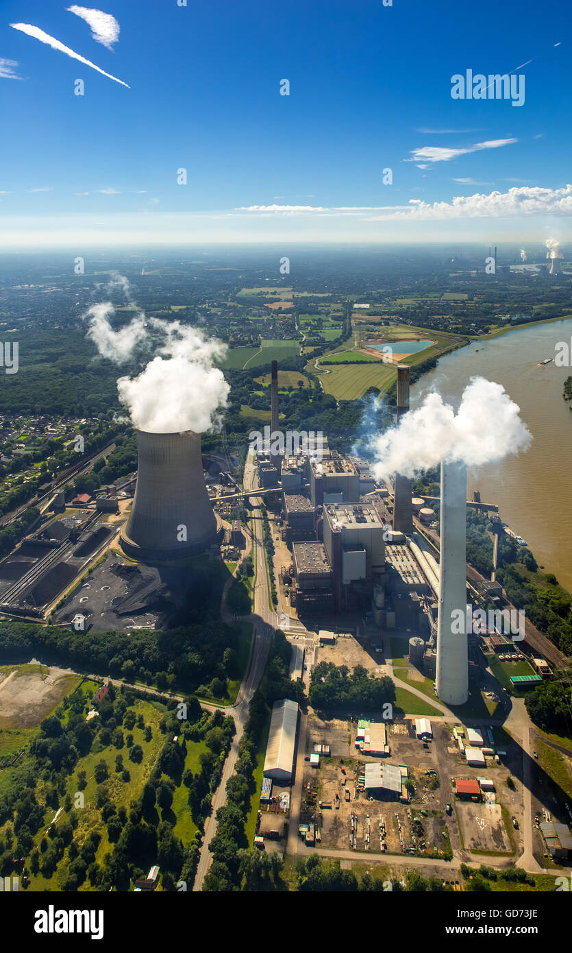Aerial view, coal power plant Voerde am Rhein, STEAG, RWE, chimneys ...