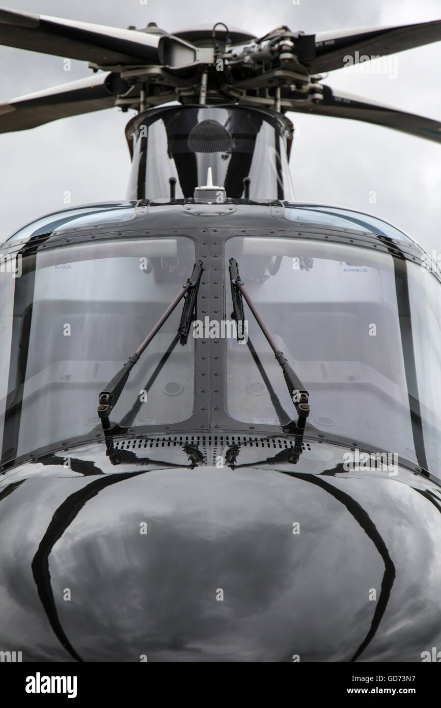 Head on view of the cockpit of an AgustaWestland AW109SP helicopter ...