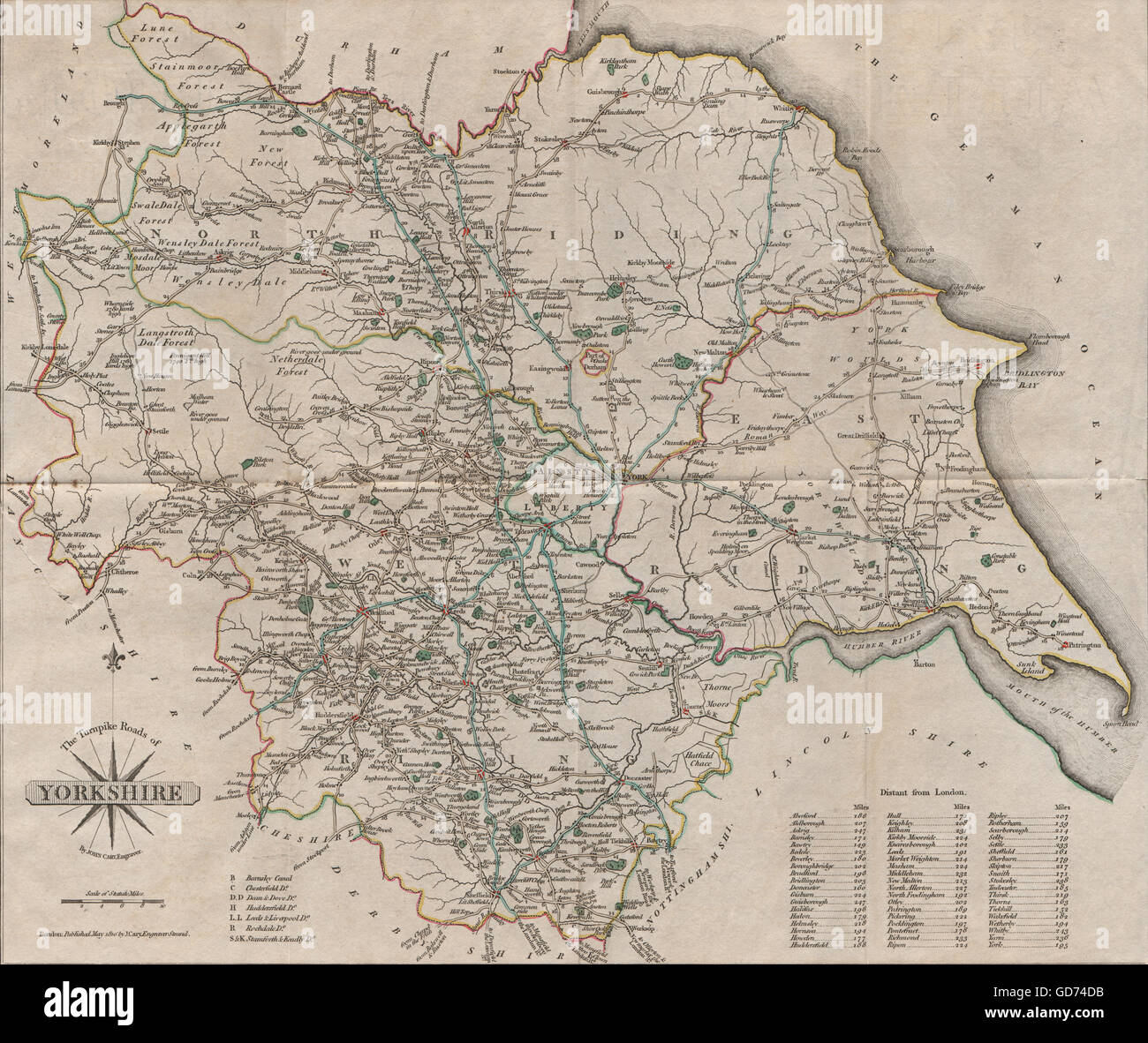YORKSHIRE by John CARY. Antique county map. Original colour, 1812 Stock ...