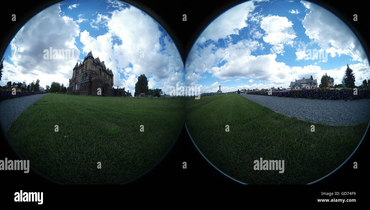 Beautiful panoramic image with medieval castle against of the sky (360 ...