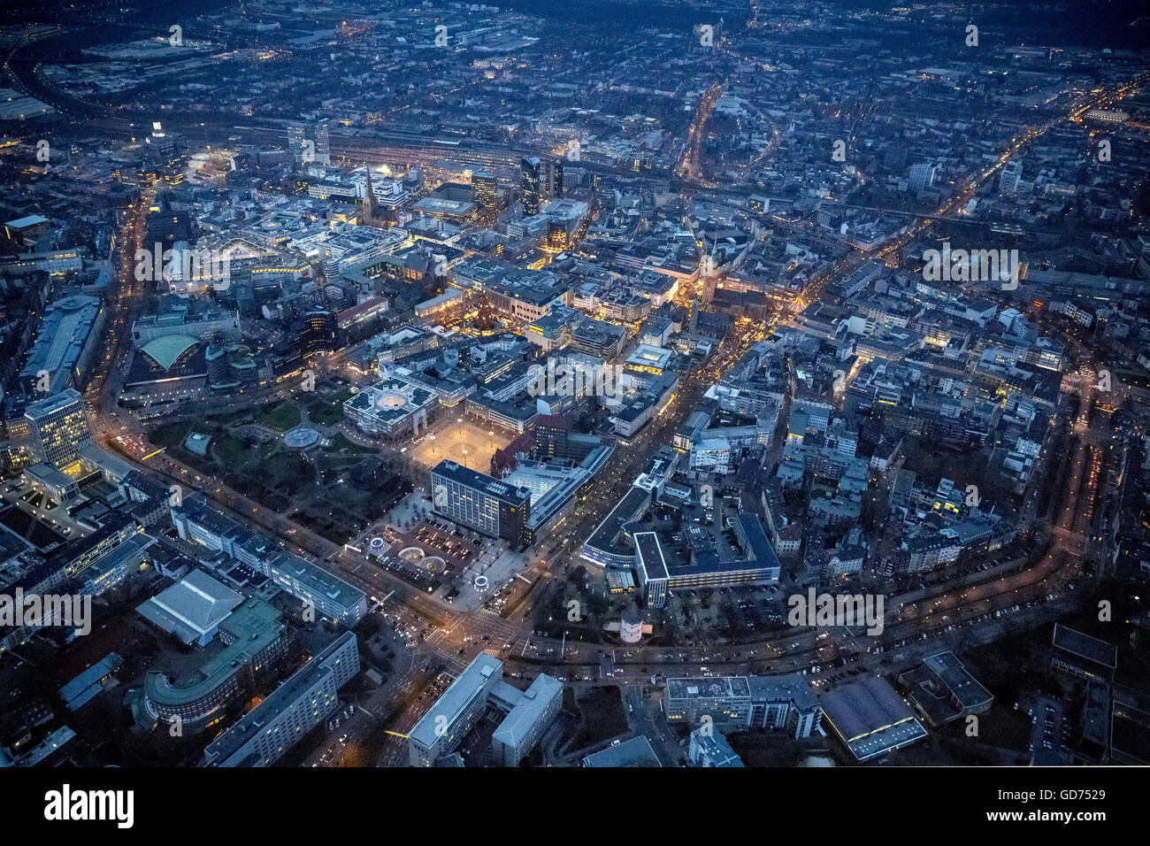 Aerial view, Dortmund at night with the Wall,Overview of Dortmund ...