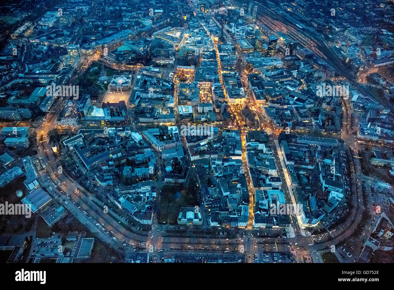 Aerial view, Dortmund at night with the Wall,Overview of Dortmund ...