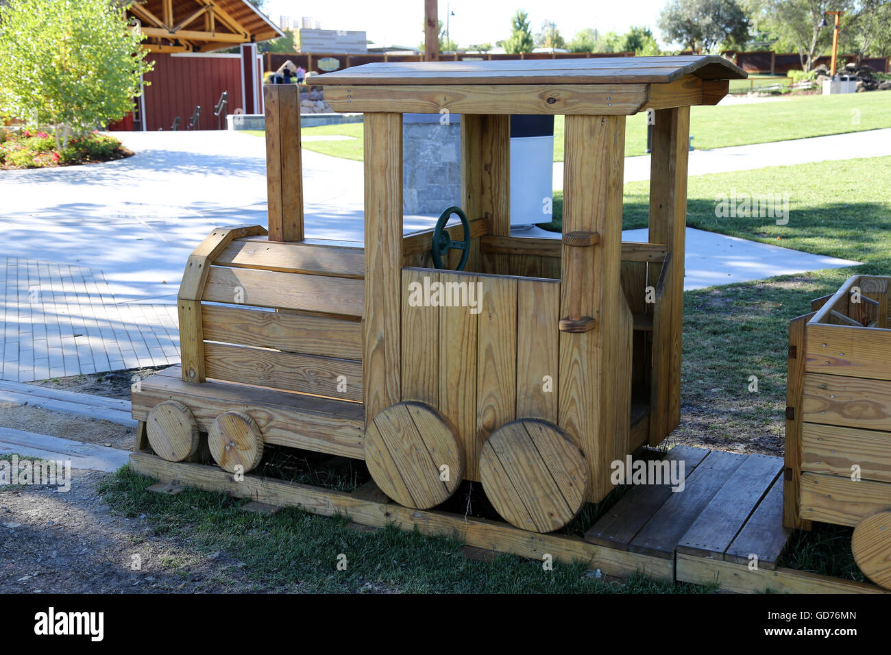 Wood Park Train Play Structure Engine Stock Photo - Alamy