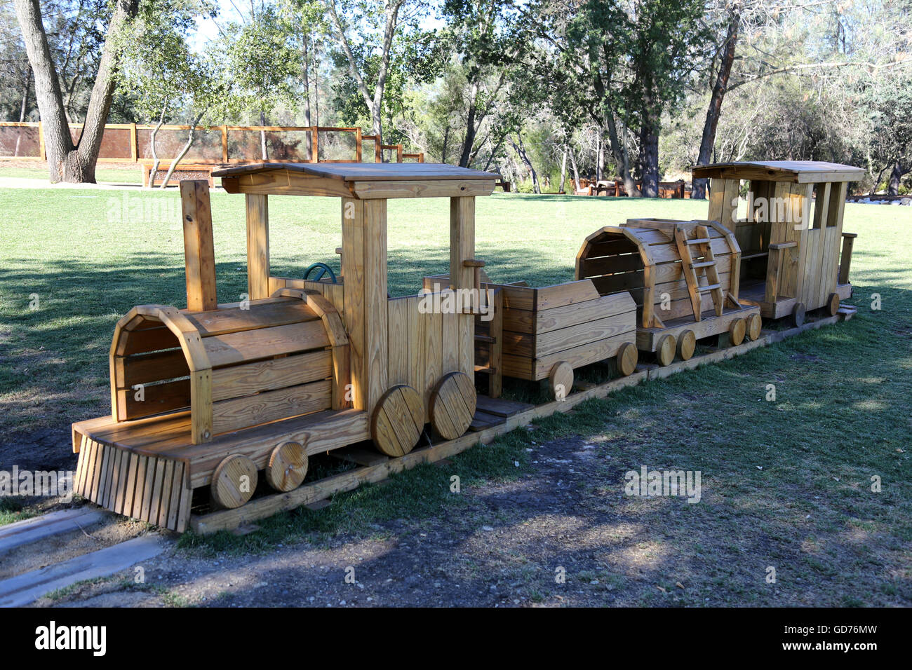 Wood Park Train Play Structure Stock Photo - Alamy