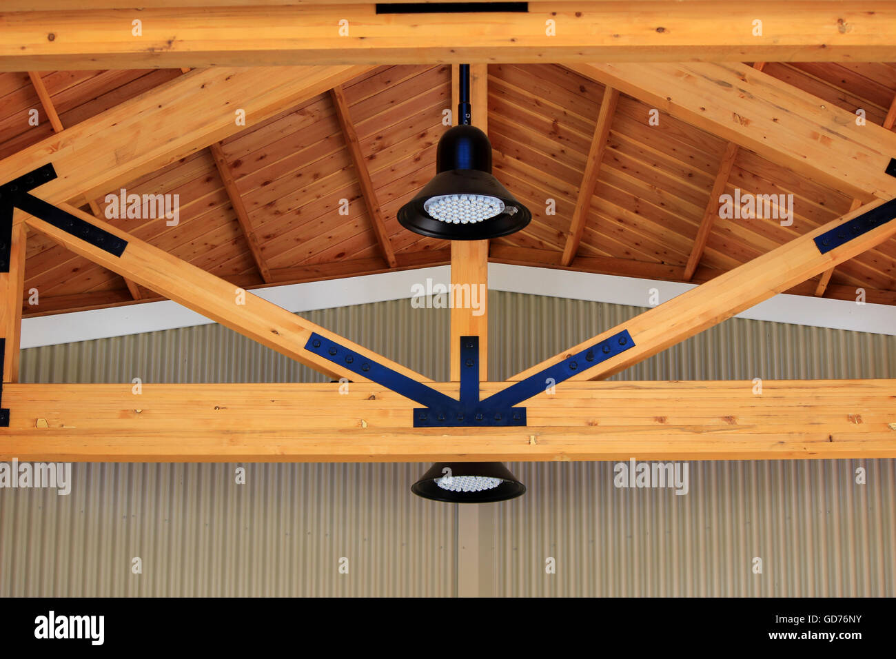 Stained Wood Truss With LED Lighting Stock Photo - Alamy