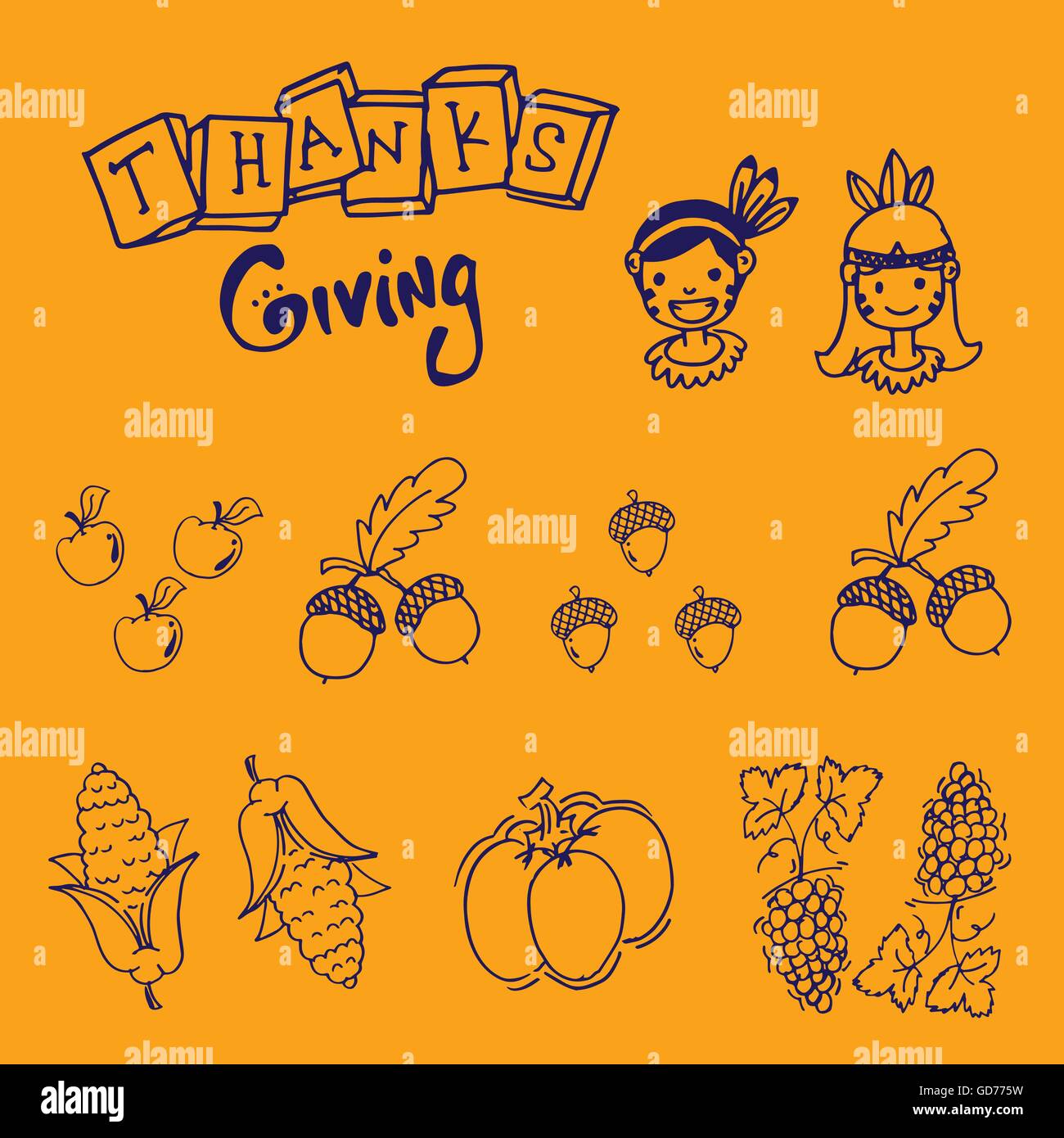 For kids doodle thanksgiving fruit and vegetable Stock Vector Image ...