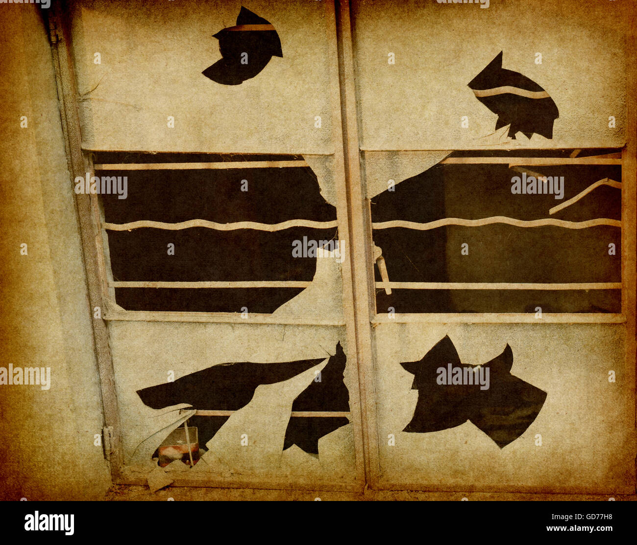 building with broken windows on Grunge Abstract Background Stock Photo ...