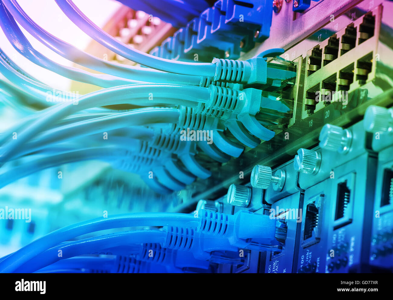Network panel, switch and cable in data center Stock Photo - Alamy
