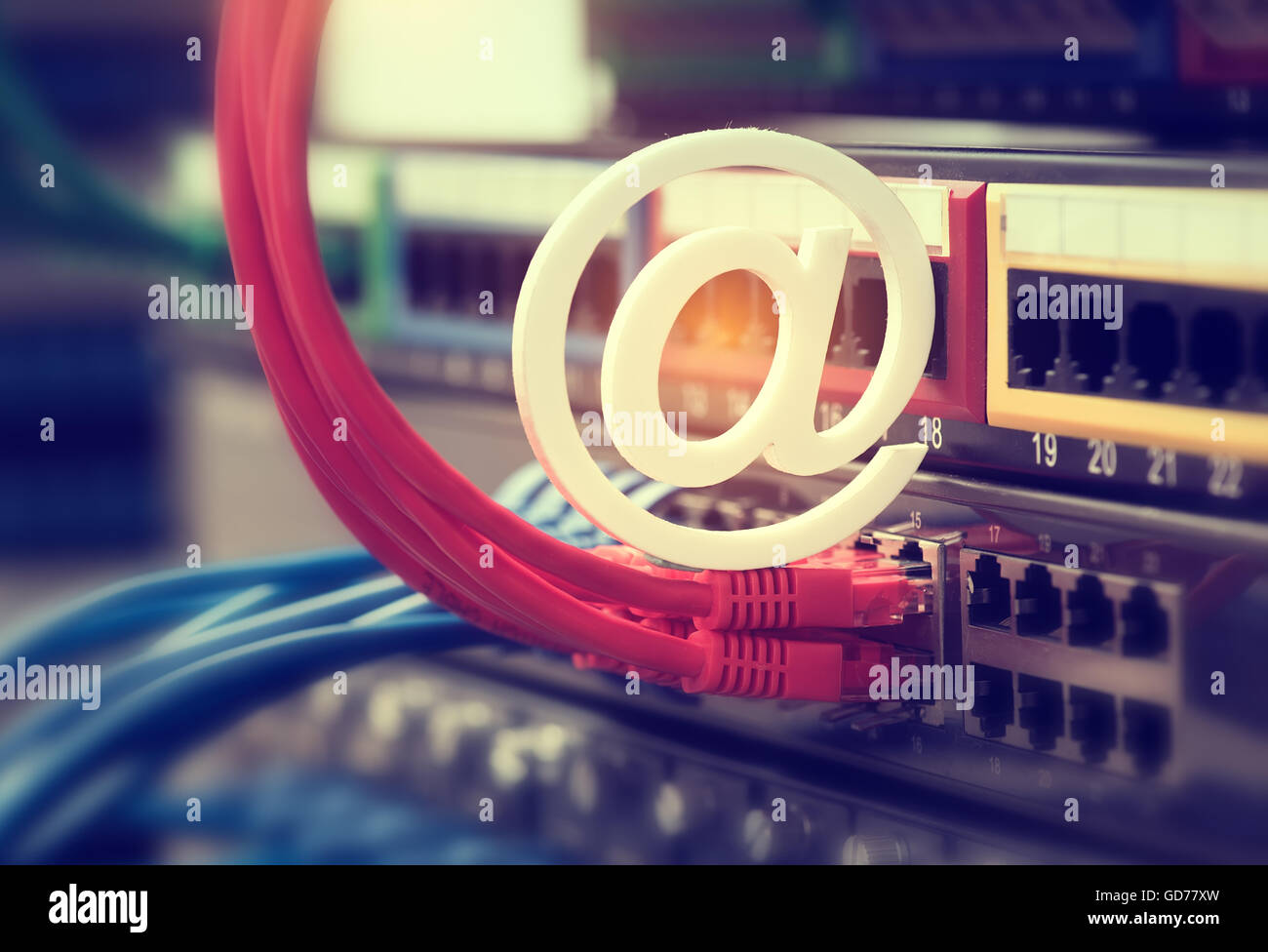 email symbol on Network switch and ethernet cables,Data Center Concept ...