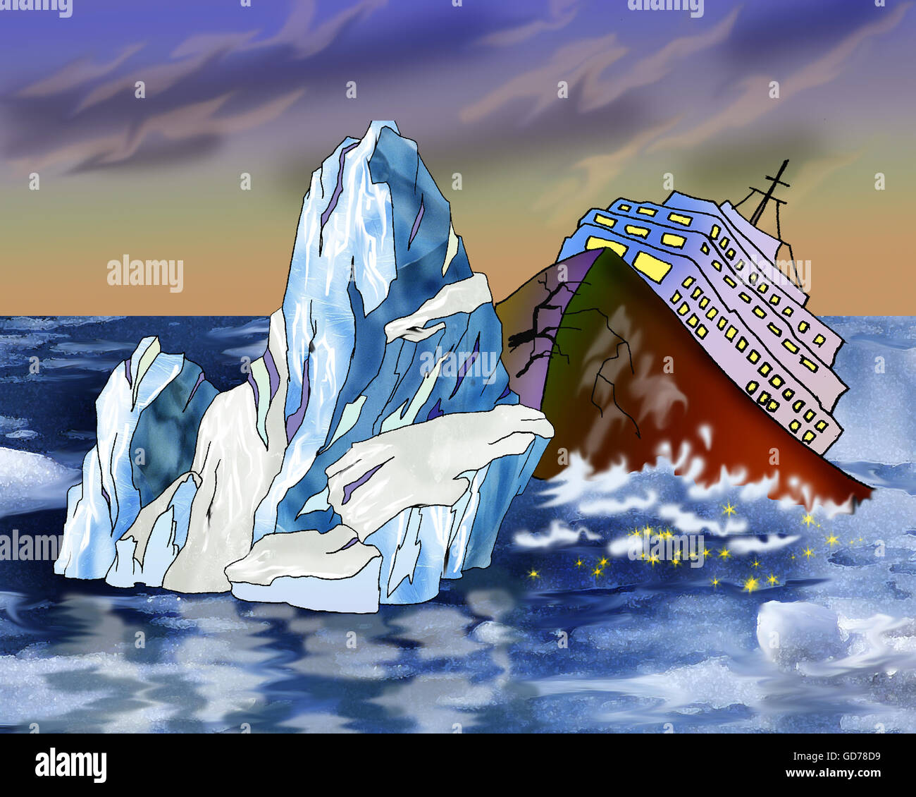 Sinking Ship and Iceberg Stock Photo - Alamy
