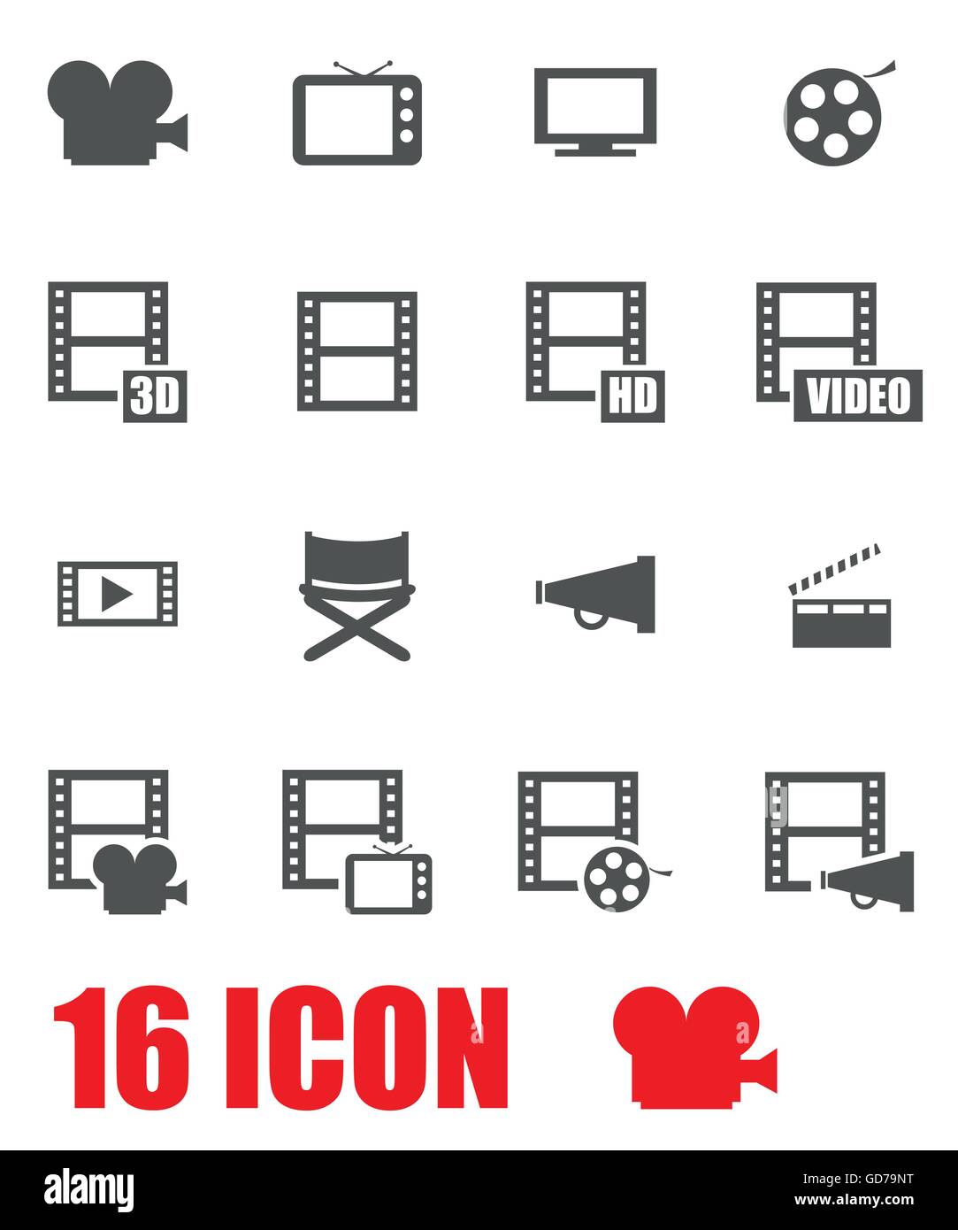 Vector grey movie icon set Stock Vector Image & Art - Alamy
