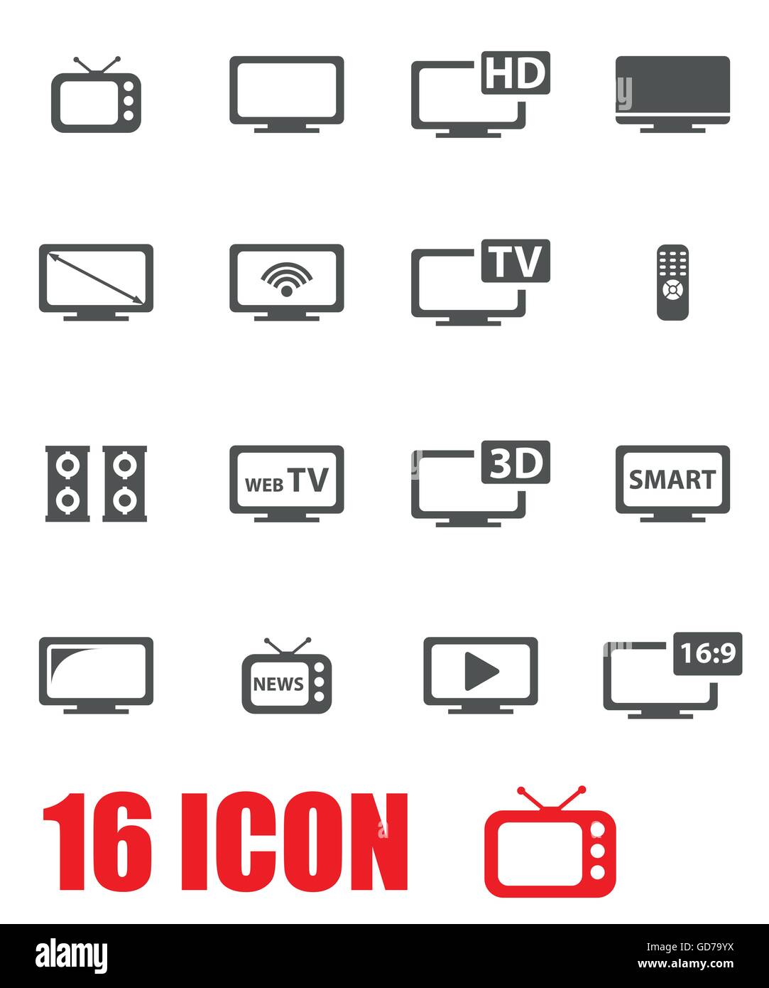 Vector grey tv icon set Stock Vector Image & Art - Alamy