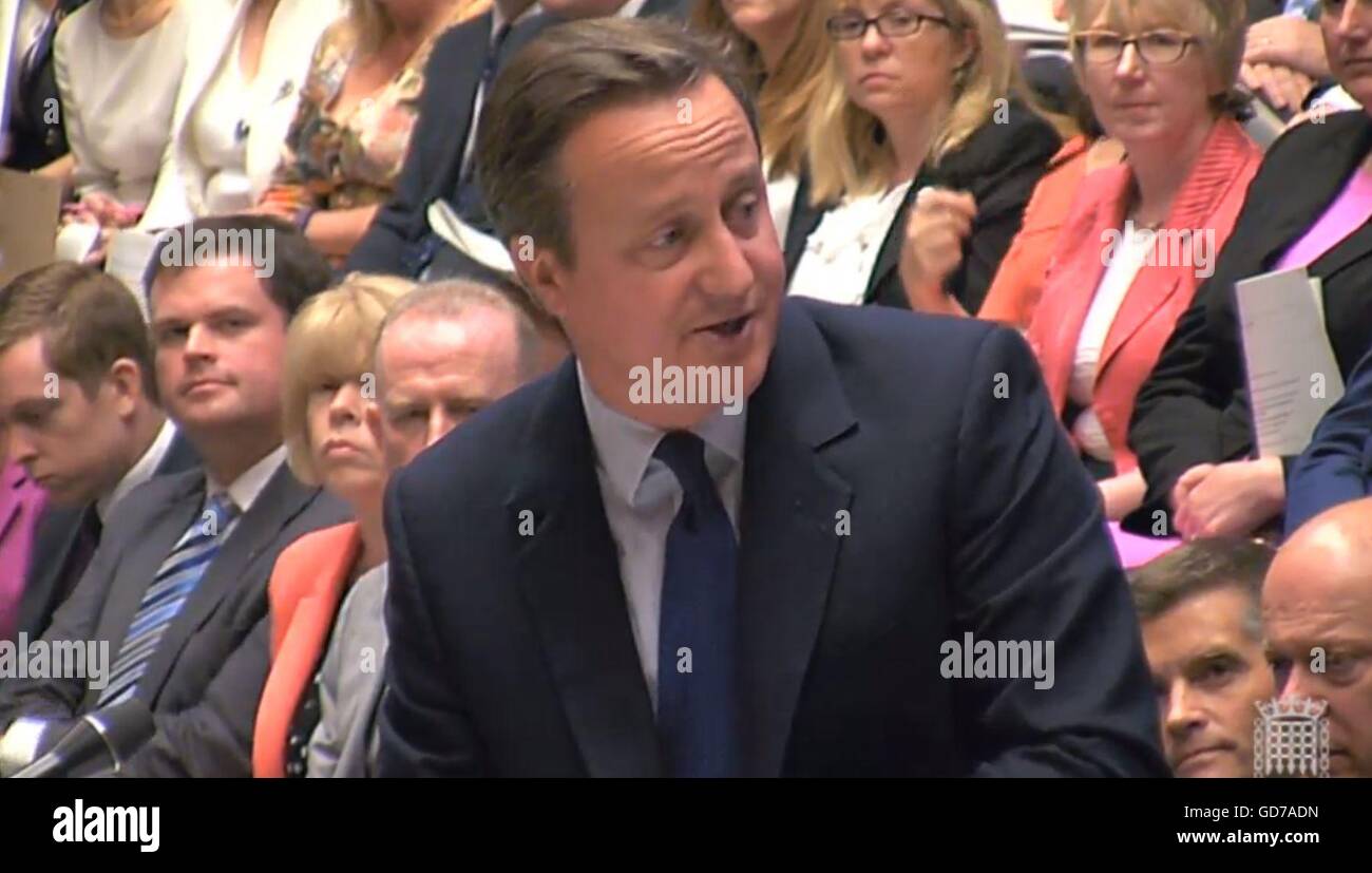 Prime Minister David Cameron speaks during his last Prime Minister's ...
