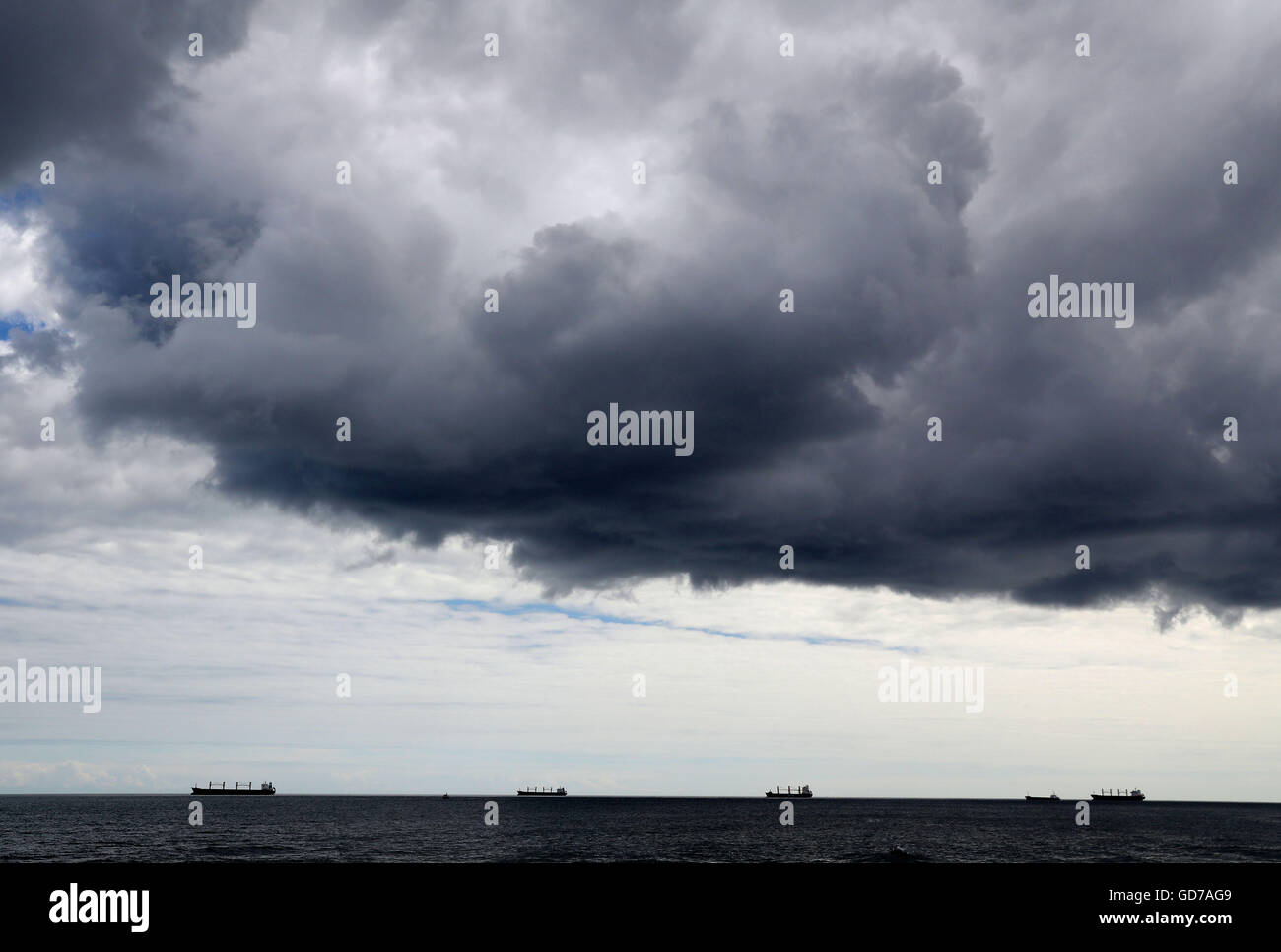 Four ships anchored off the Coast of North Tyneside near Tynemouth as ...