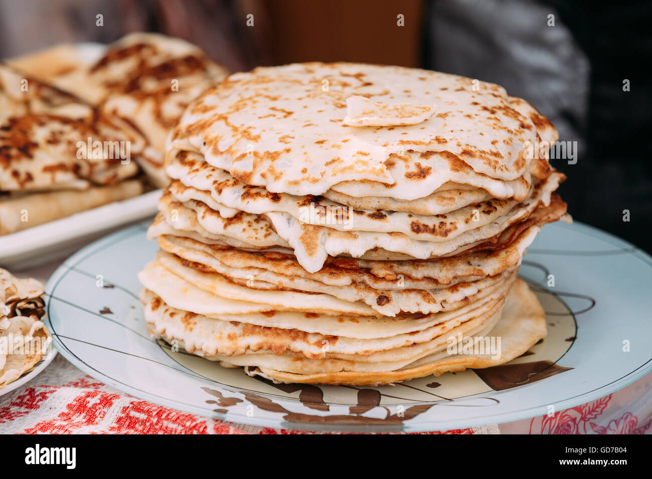 The dishes of the traditional Belarusian cuisine - pancakes. Attribute ...